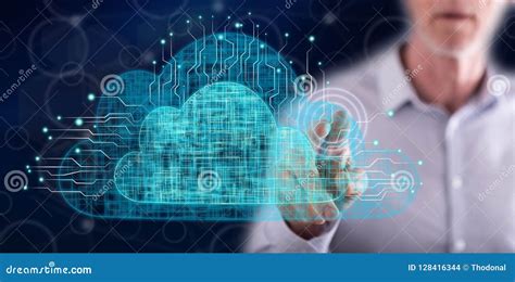 Man Touching A Cloud Networking Concept Stock Photo Image Of Cloud