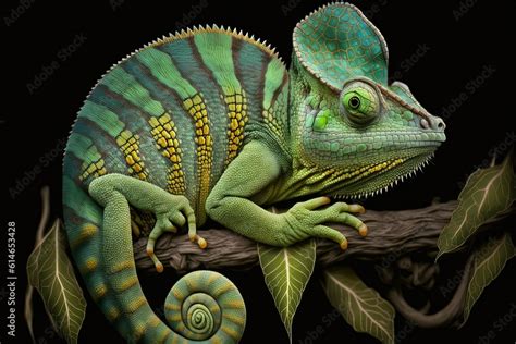 A Solitary Chameleon Gracefully Perches On A Forest Branch Blending Seamlessly With Its