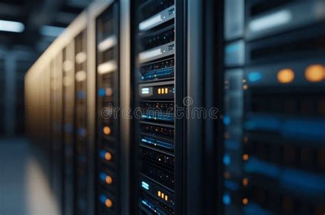 Rows Of Servers Fill The Data Center Illuminated By Led Lights The Environment Showcases