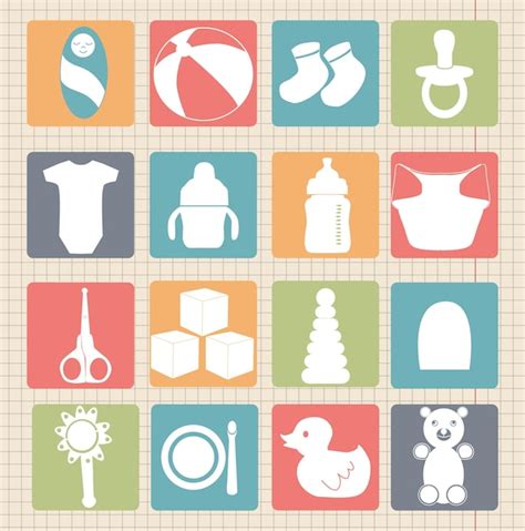 고립 된 어린이 것 들의 아이콘 벡터 세트 프리미엄 벡터
