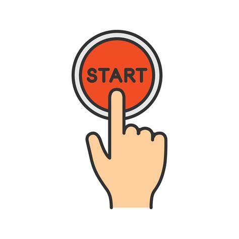 start button click color icon launch hand pushing button isolated