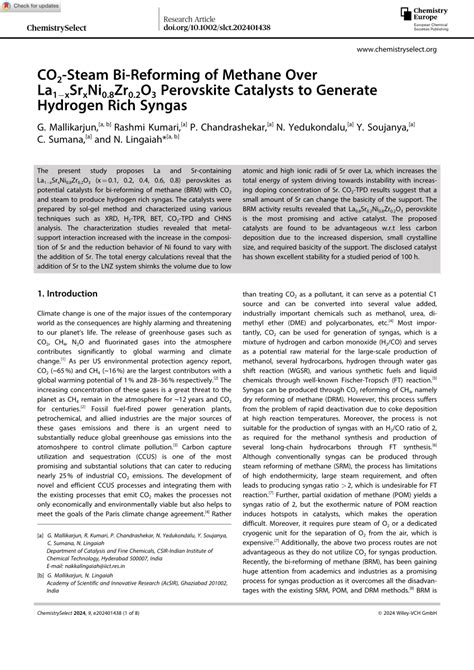 Pdf Co2‐steam Bi‐reforming Of Methane Over La1−xsrxni08zr02o3 Perovskite Catalysts To