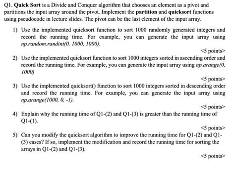 Solved Q1 Quick Sort Is A Divide And Conquer Algorithm That