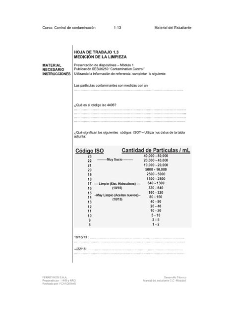 Tabla Iso 4406 Valores Pdf