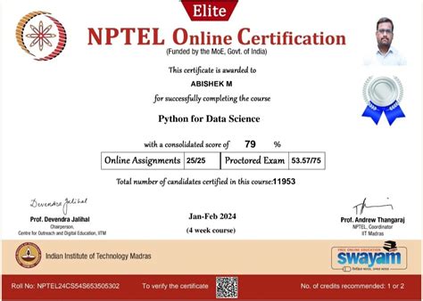 Abishek M On Linkedin Python Datascience Nptel Elitesilver