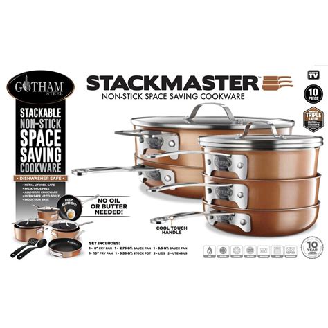 Gotham Steel Stackable Space Saving 10 Piece Aluminum Nonstick Cookware
