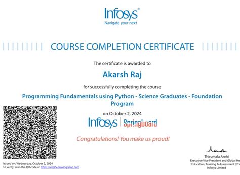 Infosysspringboard Learning Certificate Btechcse Microsoft Programming Python