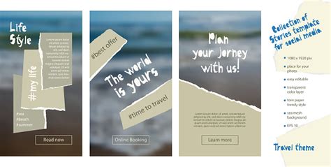 찢어진 종이 스타일에서 소셜 미디어 이야기에 대 한 최신 유행 쉬운 편집 템플릿 개인 및 기업 웹 프로 모션 블로그를 위한 여행 테마 창조적 인 디자인 배경 여행 주제에