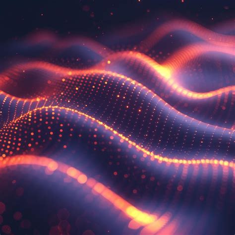 Premium Photo Abstract Glowing Orange Wave Of Particles On Dark Blue Background