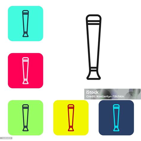 흰색 배경에 고립 된 검은 줄 경찰 고무 지휘봉 아이콘 고무 트렁천 경찰 박쥐 경찰 장비 색상 정사각형 단추로 아이콘을