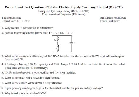 Universal Educational Hub Desco Questions Buet 2010