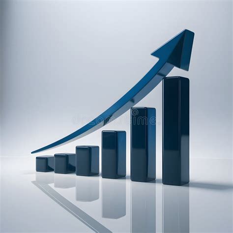 D Bar Graph With Blue Arrow On Reflective White Background Showing Growth Stock Illustration