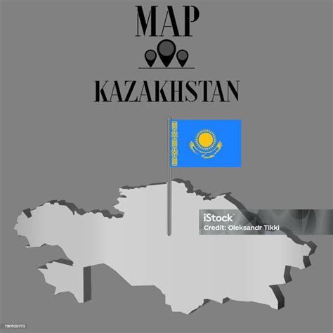 카자흐스탄 개요 세계지도 플래그폴 벡터 일러스트 디자인에 국기와 윤곽 실루엣 배경에 고립 개체 요소 국가 설정에서 기호 가정 생활에 대한 스톡 벡터 아트 및 기타 이미지
