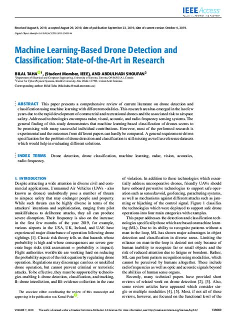 Machine Learning Based Drone Detection And Classification State Of The Art In Research