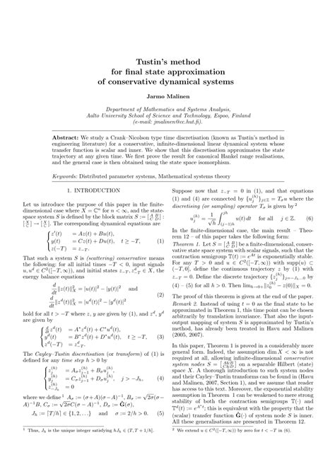 Pdf Tustins Method For Final State Approximation Of Conservative Dynamical Systems