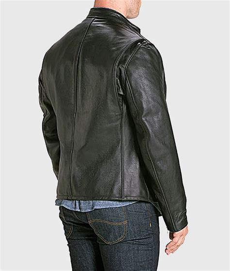 Shot Black Moto Cafe Racer Biker Leather Jacket For Men