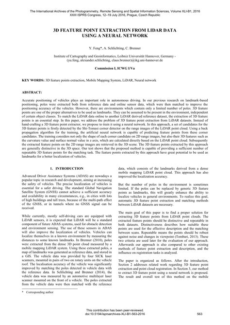 Pdf 3d Feature Point Extraction From Lidar Data Using A Neural Network