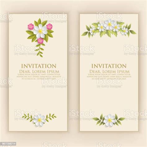 결혼식 초대 카드입니다 우아한 꽃 요소에 텍스트와 벡터 초대 카드입니다 초대장 선물 또는 인사말 카드 디자인에 대 한 아름 다운 서식 파일이 결혼식에 대한 스톡 벡터 아트