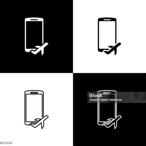흑백 배경의 휴대 전화 아이콘에서 비행 모드를 설정 합니다 비행기 또는 비행기 비행 오프 라인 모드 여객 규제 항공사 선 개요 및 선형 아이콘입니다 벡터 일러스트 0명에
