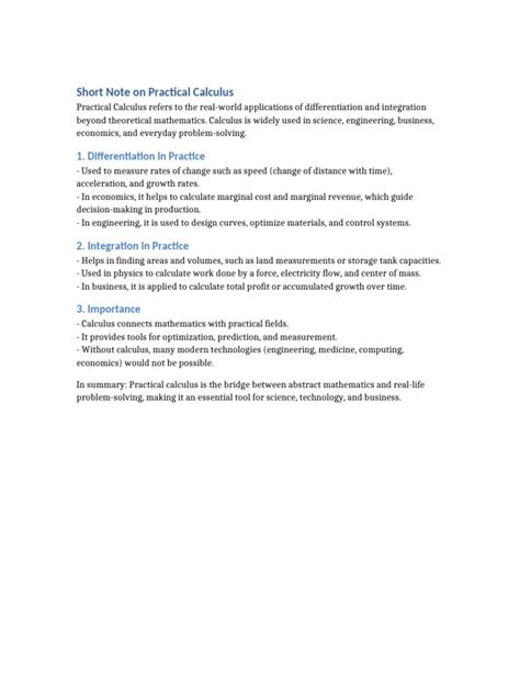 Short Note On Practical Calculus Pdf