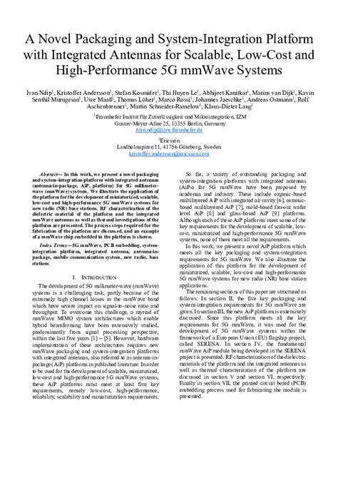 Pdf A Novel Packaging And System Integration Platform With Integrated Antennas For Scalable