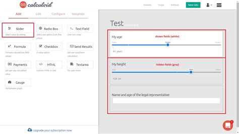 web calculator with conditional fields
