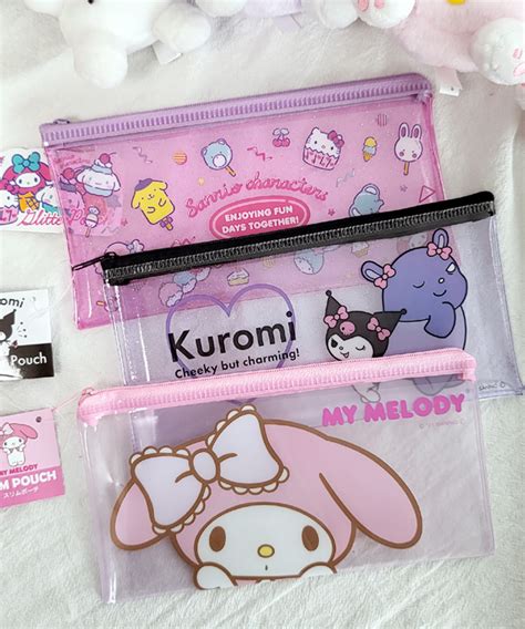 정품 산리오 쿠로미 마이멜로디 캐릭터 펜슬 화장품 심플 파우치 투명 필통 에이블리