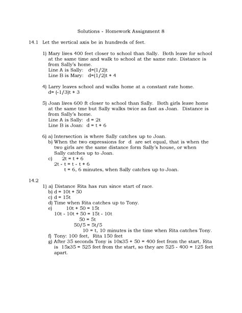 Solutions To Homework Assignment 8 Distance And Speed Problems Assignments Mathematics Docsity
