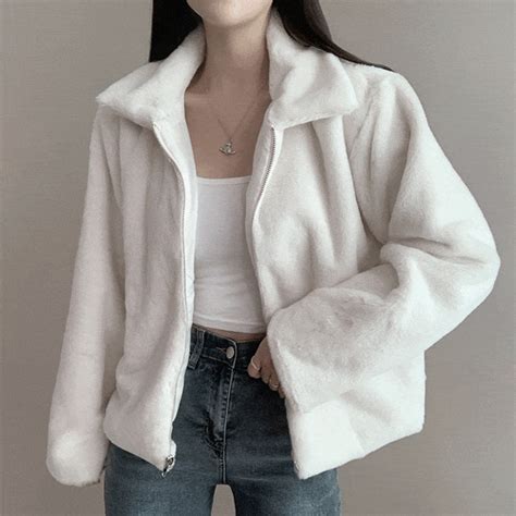 부드러워요~도톰따뜻 멜로 밍크 퍼 카라 크롭 자켓 5color 에이블리