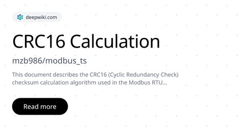 Crc16 Calculation Mzb986modbusts Deepwiki