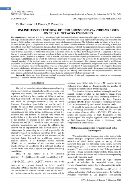 Pdf Online Fuzzy Clustering Of High Dimension Data Streams Based On Neural Network Ensembles