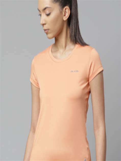 Buy Alcis Women Peach Coloured Slim Fit Solid Round Neck Running T