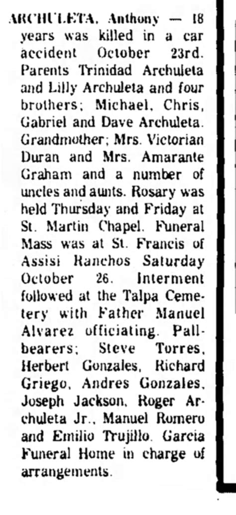 Anthony Archuleta 1956 1974 Find A Grave Memorial