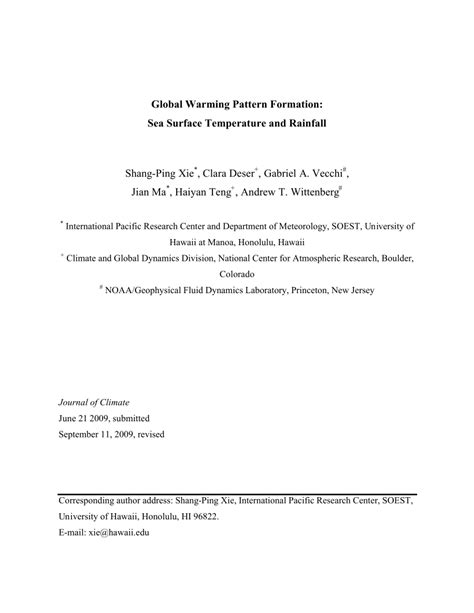 Pdf Global Warming Pattern Formation Sea Surface Temperature And
