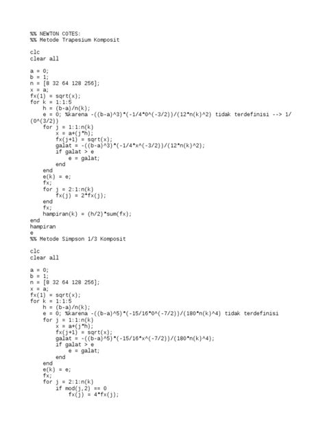 Newton Cotes In Matlab Pdf