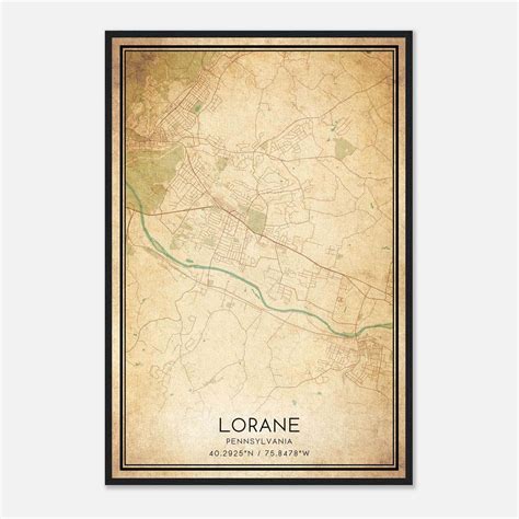 Vintage Lorane Pennsylvania Map Poster Lorane Pa City Road Wall Art