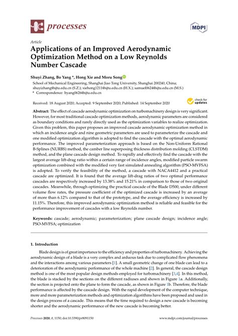Pdf Applications Of An Improved Aerodynamic Optimization Method On A Low Reynolds Number Cascade