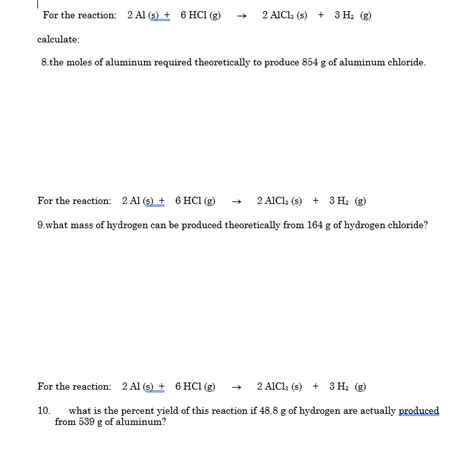 Solved For The Reaction 2al S 6 Hcl G 2 Alcl S 3 H