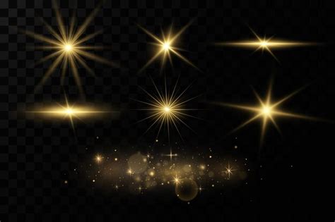 골드 별 광선 효과 빛나는 조명 Sunvector 프리미엄 벡터