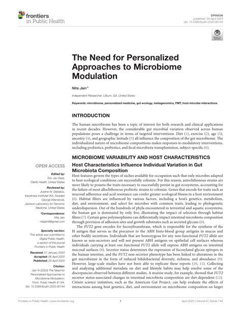 Pdf The Need For Personalized Approaches To Microbiome Modulation