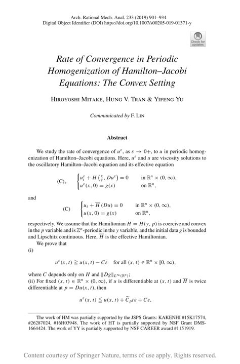 Rate Of Convergence In Periodic Homogenization Of Hamilton Jacobi Equations The Convex Setting