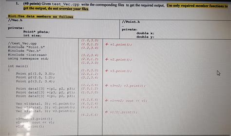 solved 1 40 points given test vec cpp write the