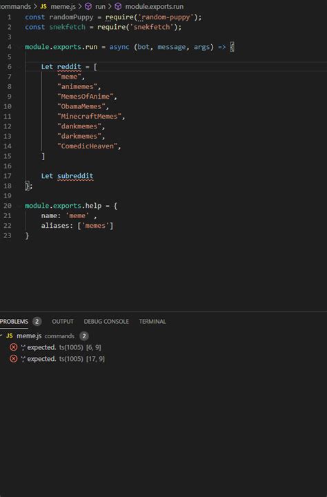 trying to code a meme command for a discord bot r learnjavascript