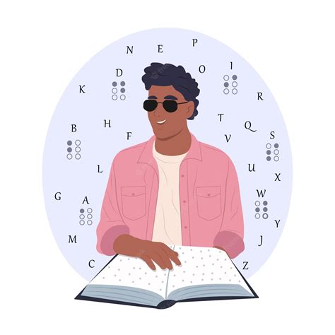 Premium Vector Young Black Smiling Blind Man Wearing Glasses Reads Something In Braille World