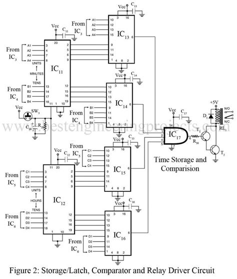 Schematic Diagram Of Storage Latch Comparator And Relay Driver Circuit Digital Clocks Timer