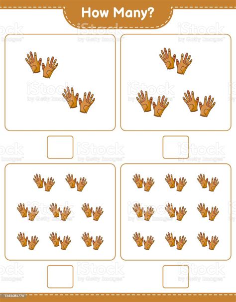 계산 게임 얼마나 많은 골프 장갑 교육 어린이 게임 인쇄 워크 시트 벡터 일러스트레이션 0명에 대한 스톡 벡터 아트 및 기타