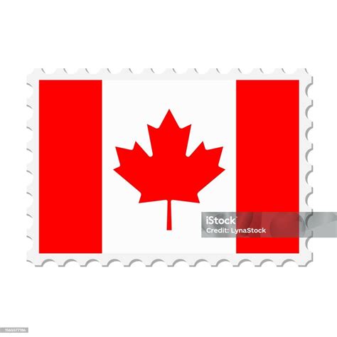캐나다 우표 흰색 배경에 분리된 캐나다 국기가 있는 엽서 벡터 그림 고무도장에 대한 스톡 벡터 아트 및 기타 이미지 고무도장