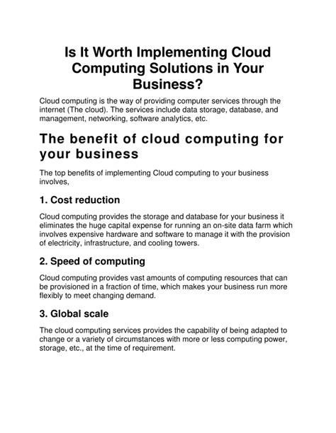 Ppt Is It Worth Implementing Cloud Computing Solutions In Your Business Powerpoint