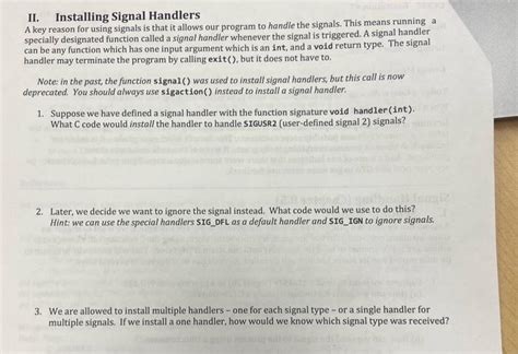 Solved Ii Installing Signal Handlers A Key Reason For Using