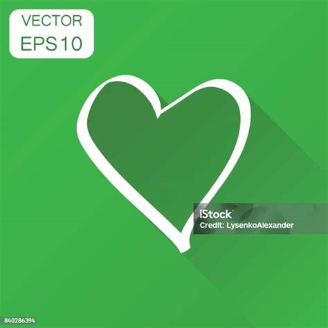 손으로 그린된 심장 아이콘입니다 비즈니스 개념 사랑 마음 그림을 스케치 합니다 긴 그림자와 녹색 배경에 벡터 일러스트입니다 그림